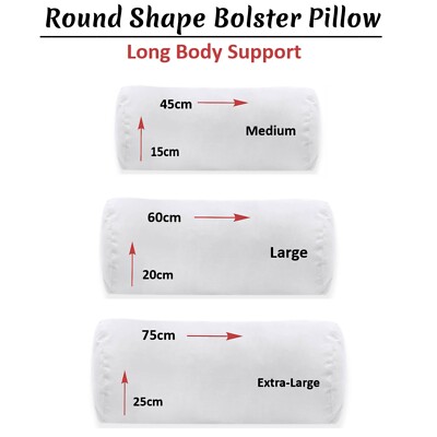 Hollowfibre Round Shaped Bolster Pillow Filled White Long Body Support ...