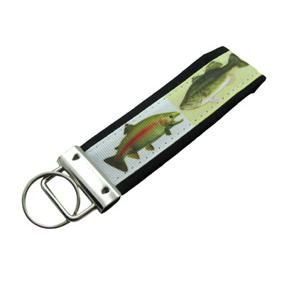Fishing Key Chain, Fish Key Fob, Fisherman Fabric Keychain on Black ...