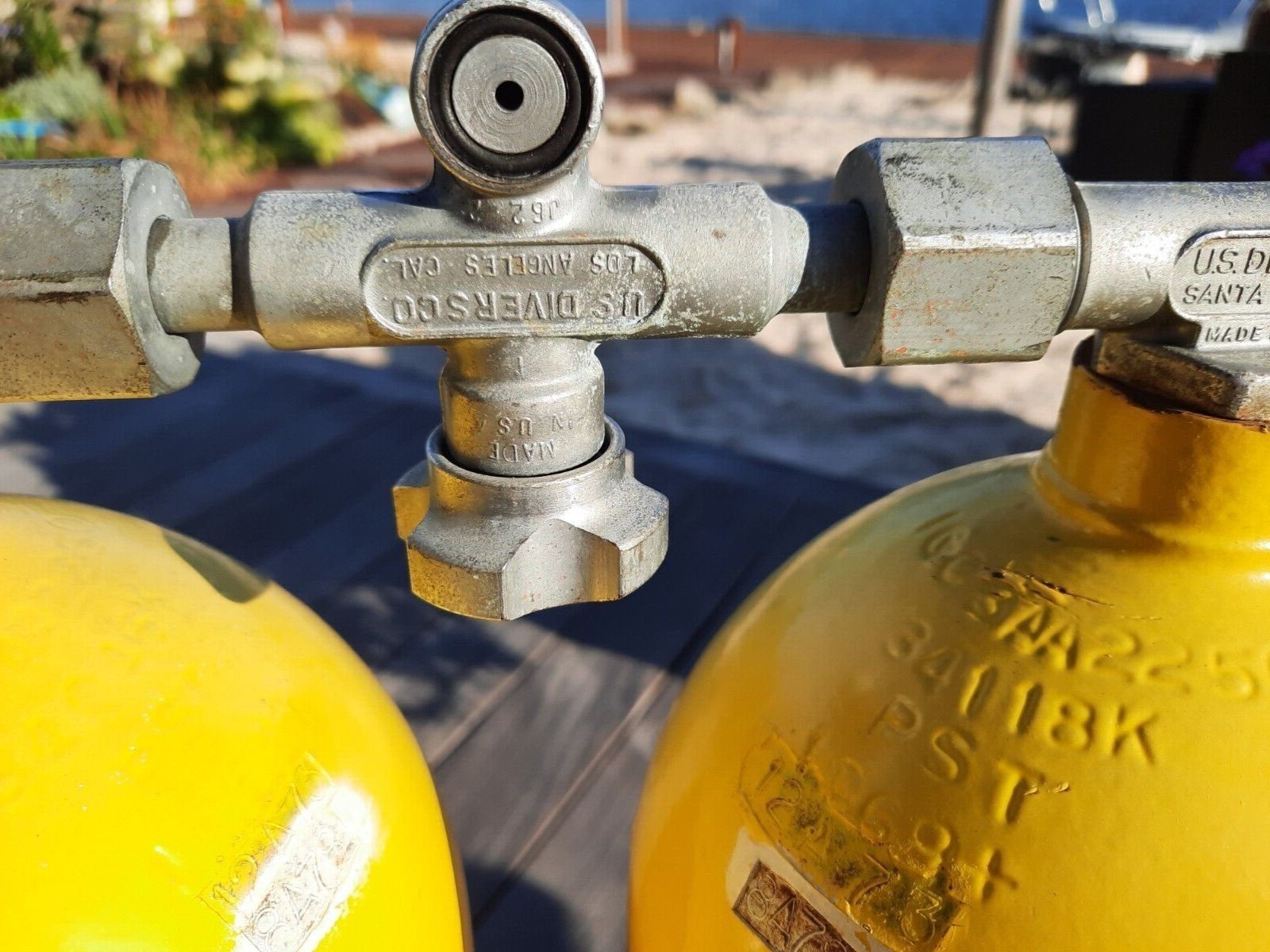Vintage Twin 72 cu ft Steel Scuba Tanks / US Divers Twin Tank Manifold ...