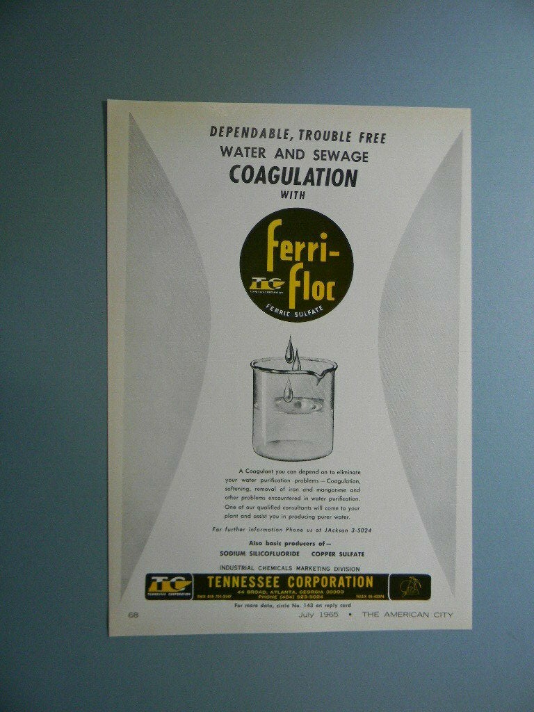 1965 TENNESSEE CORPORATION FERRI-FLOR FOR WATER PURIFICATION SALES ART ...