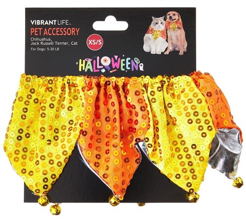 Vibrant Life Sequined Candy Corn Jester Collar Bells Halloween Pet ...