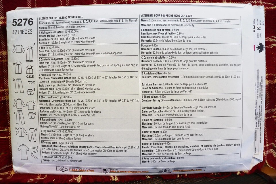 Simplicity 18" Doll clothes Vintage Pattern #5276 NEW! Factory folded ...