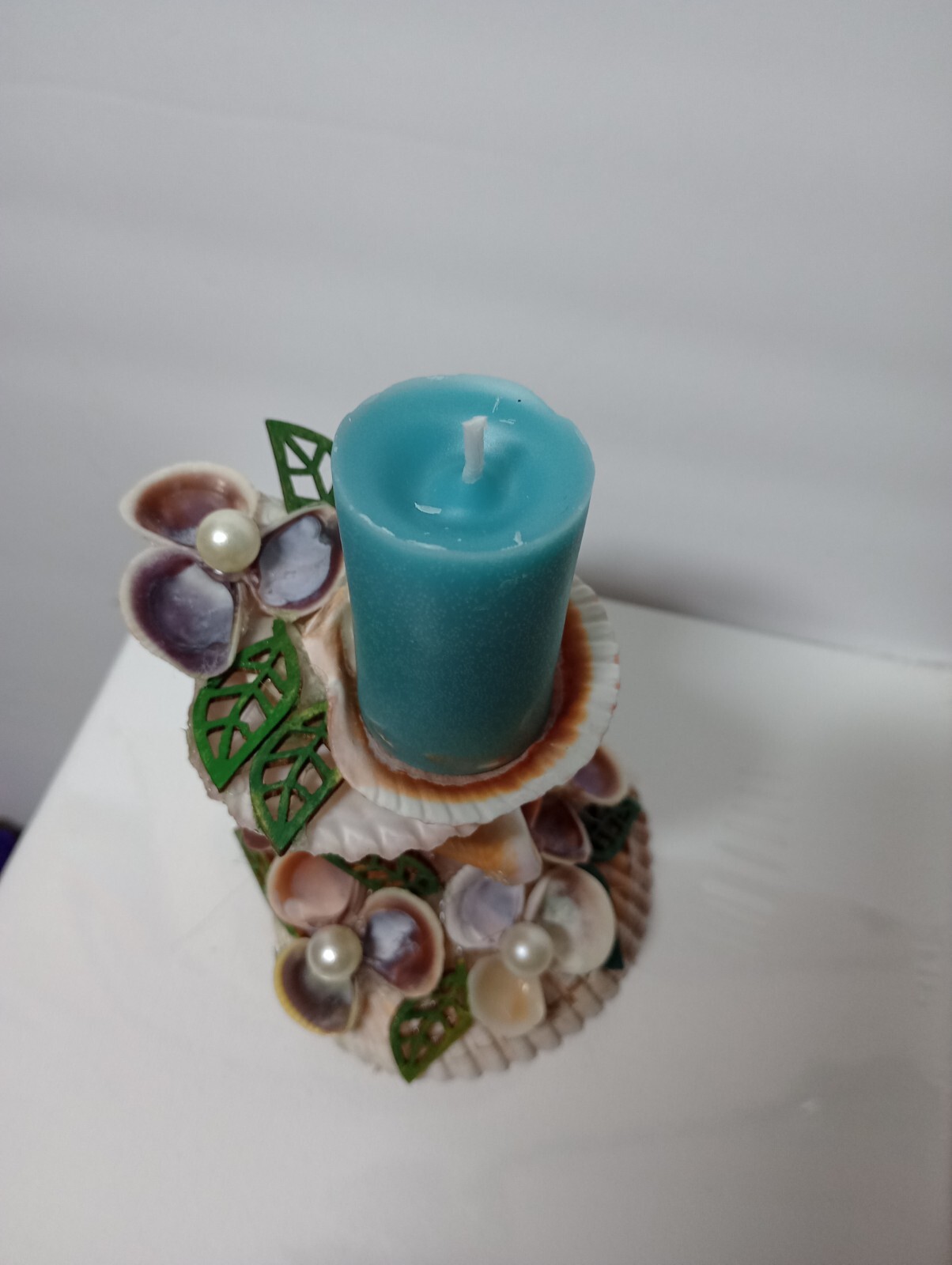 6"/4" Handmade candle holder and Ocean breeze handmade seashells candle. | eBay