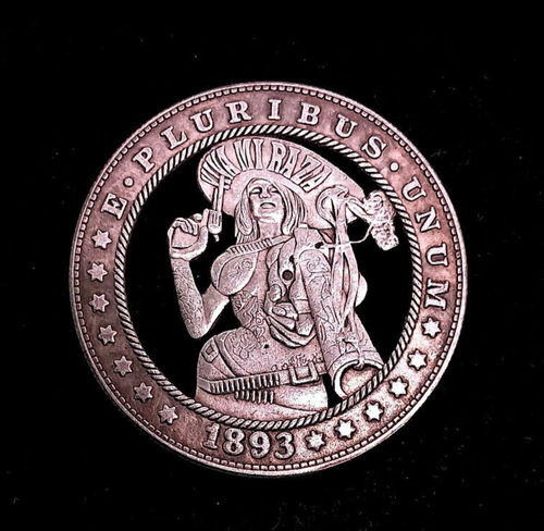 Hand Cut Hobo Coin Dollar Art Western Texas Hot Cowgirl Viva Mi Raza ...