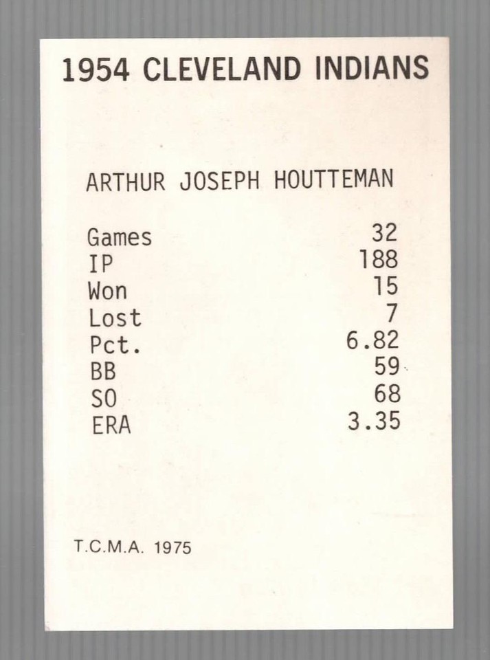 1975 TCMA 1954 Cleveland Indians Art Houtteman #NNO Excellent | eBay