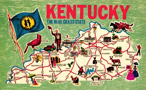 Postcard Kentucky the bluegrass state map | eBay