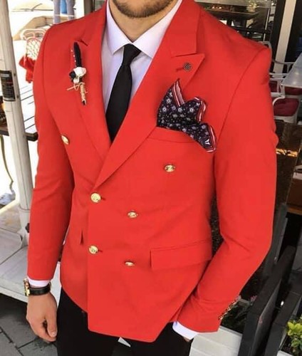Designer Red Two Rows of Buttons Double Row Jacket Blazer Fitted Slim ...