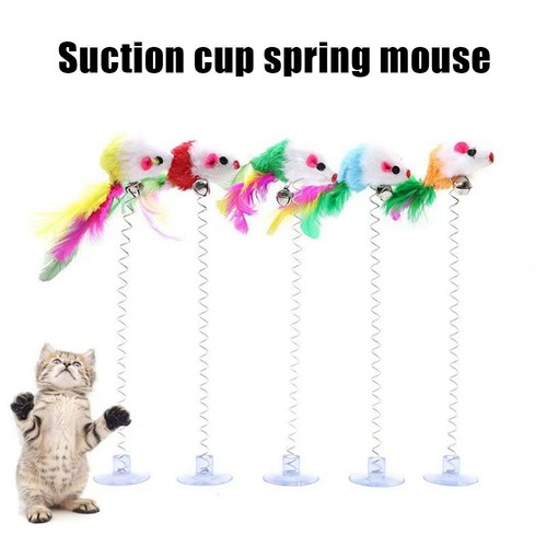 Pet Cat Toy Stick Feather Suction Cup Spring Mouse Interactive Cat Toy ...