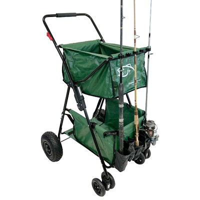 Fishing Cart Wagon - Holds 5 Fishing Poles – LARGE Air Wheels – Cooler ...