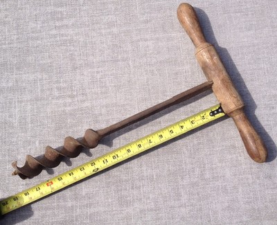 VTG Old Wood T-handle 18" barn Log Post & beam auger DRILL tool ...