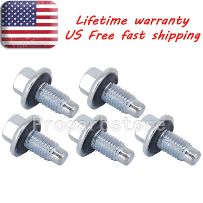 5x New Oil Pan Drain Plug Bolt W/O-Ring For GM Chevrolet Buick Cadillac ...