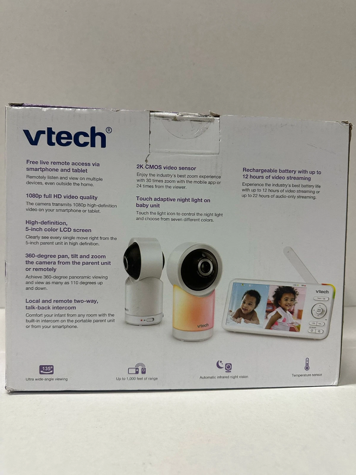 VTech 2 Camera Wifi Baby Monitor Remote Access 360 Degree Pan & Tilt 5 ...