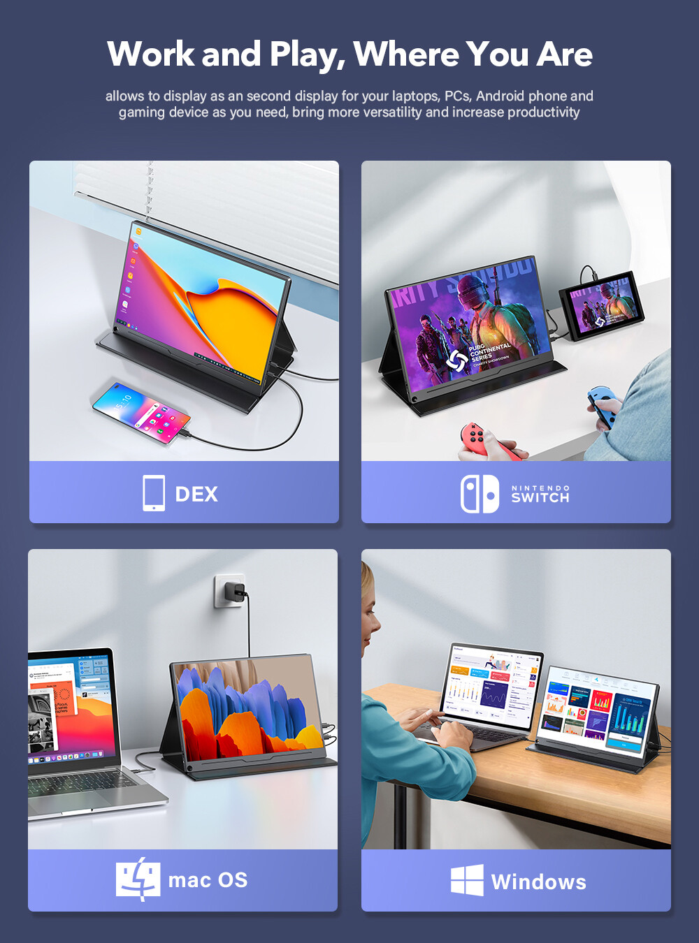 UPERFECT 13.3" 2K Portable Monitor Dual Type C External Display For ...