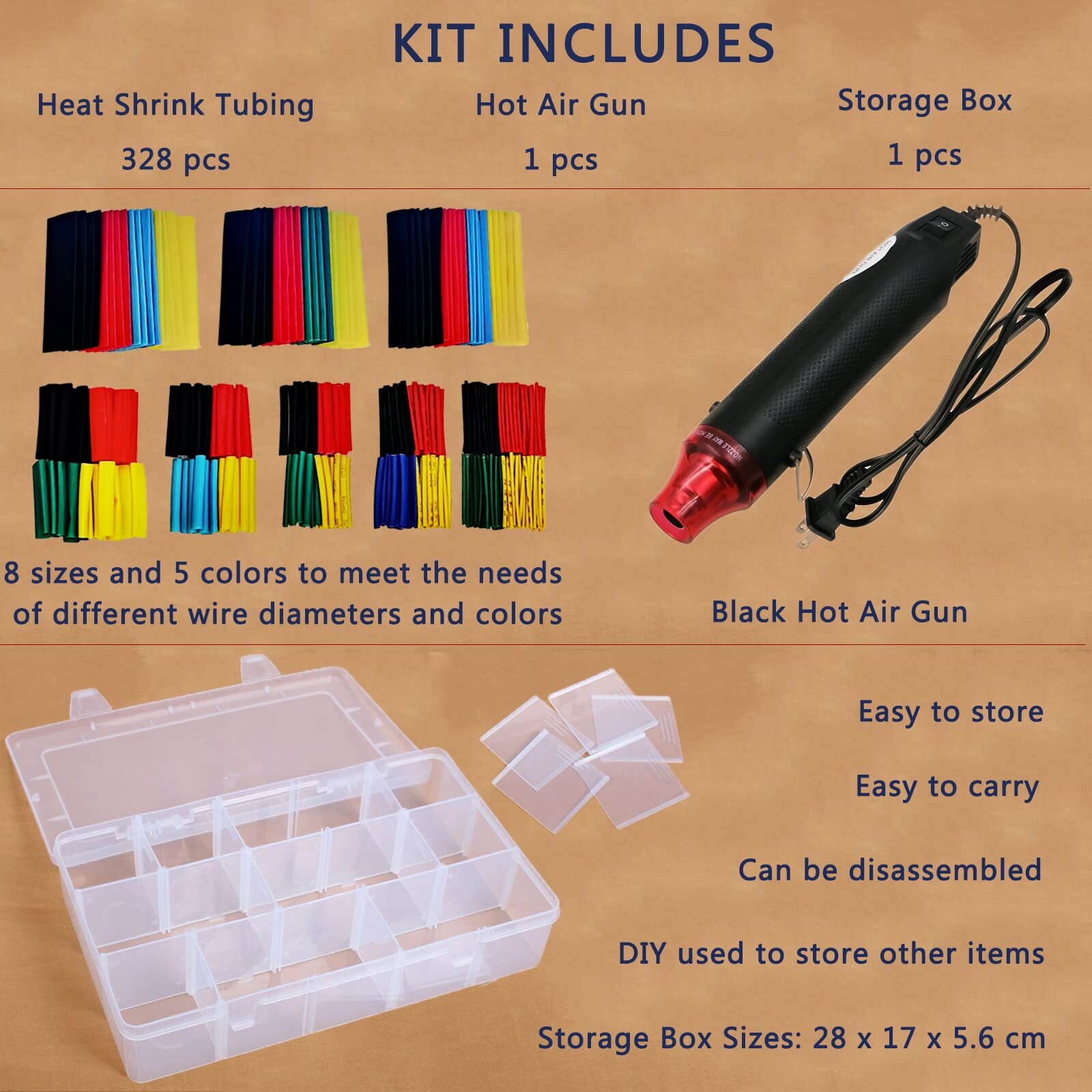Heat Shrink Tubing Kit + Mini Heat Gun for Shrink Tubing - 328pcs 21 ...