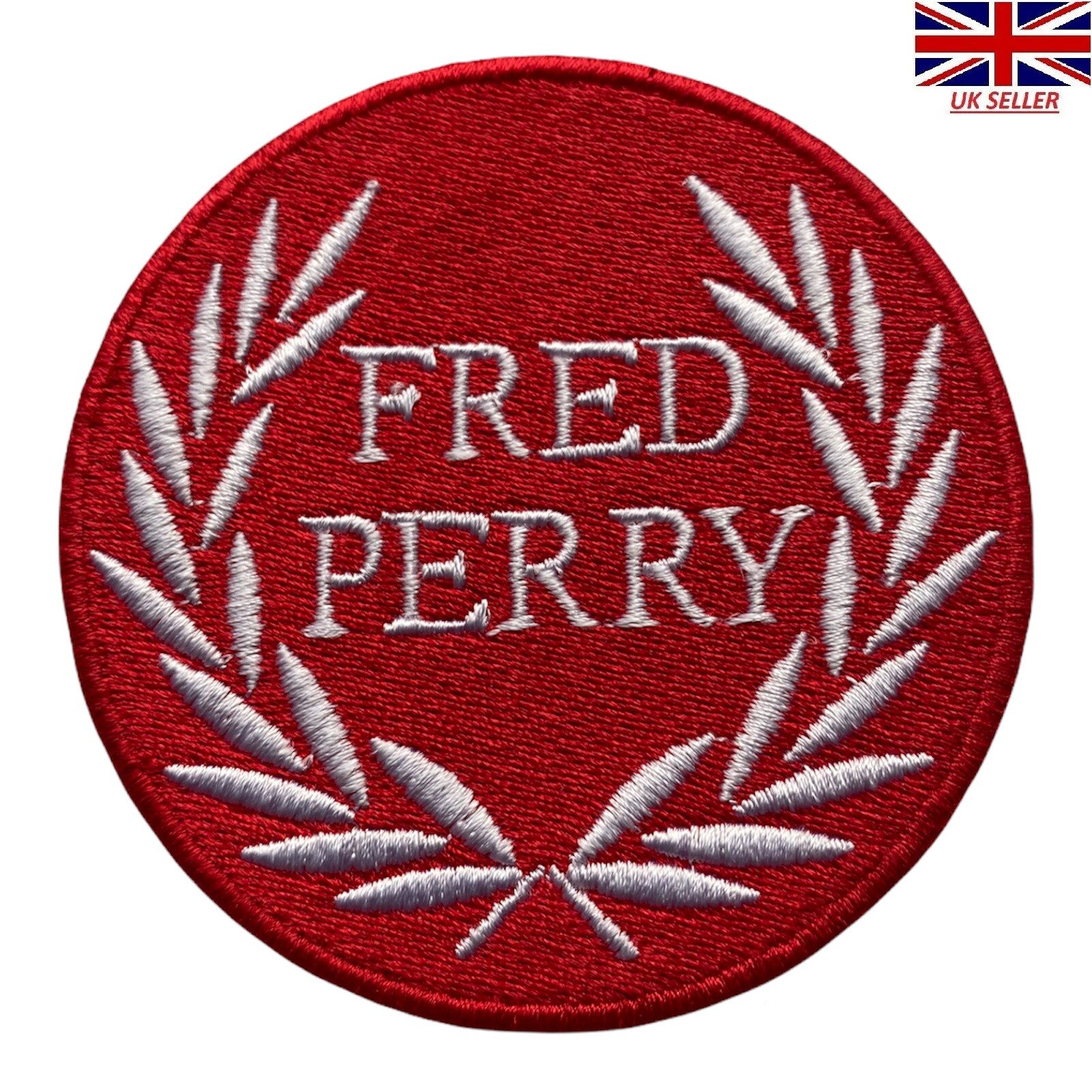 Fred Perry Sew or Iron On Embroidered Patch White & Black - Red & White ...
