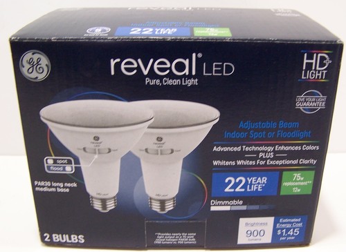 GE Reveal 12W 75w 2pk Long Neck LED Light Bulbs Dimmable Flood 900 ...