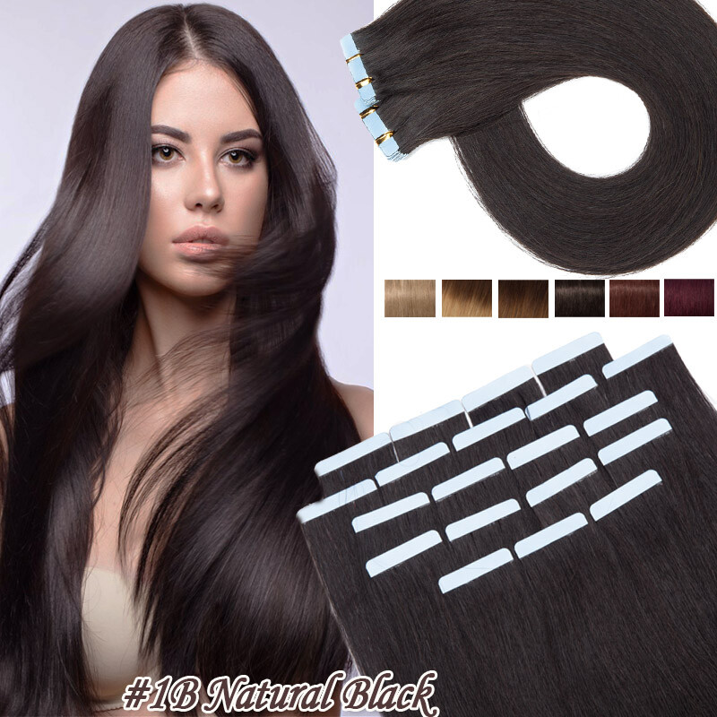 GREY Super Russian Tape In Real Remy Human Hair Extensions Wavy Skin ...