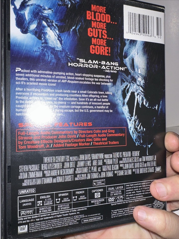 AVP REQUIEM DVD Aliens Vs Predator - Unrated Version Blockbuster Rental ...