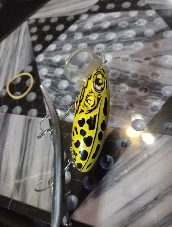 Vintage Rare Fred Arbogast Jitterbug Lure Frog Yellow Smiley Face ...