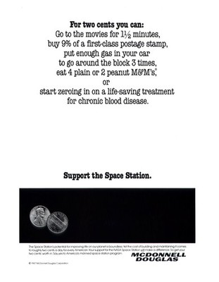1987 McDonnell Douglas: For Two Cents Support Space Station Vintage ...