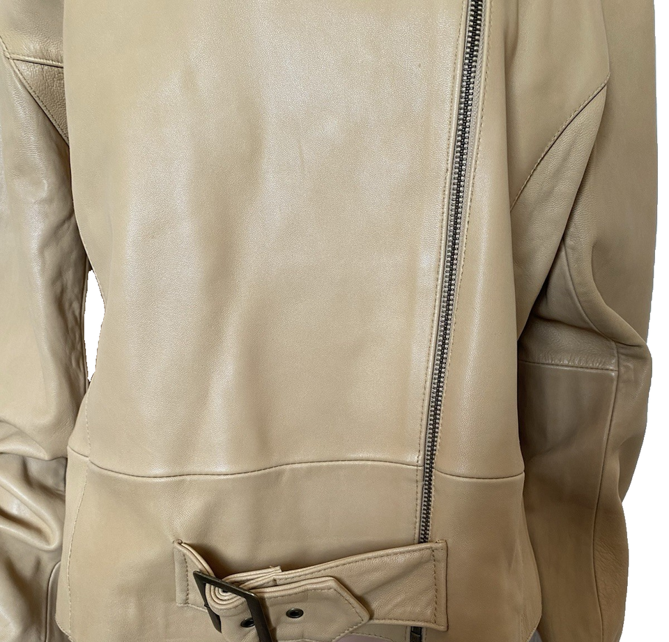 ISABELLA BIRD Supple Leather Asymmetrical Zipper Buckle Tan Jacket XL ...