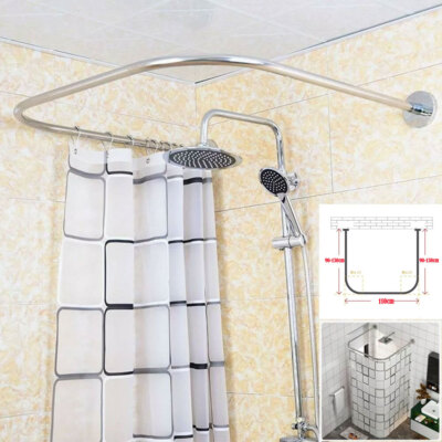 U Shape Shower Rail Rod With Curtain Wall Mounted Curved Bath Pole for ...