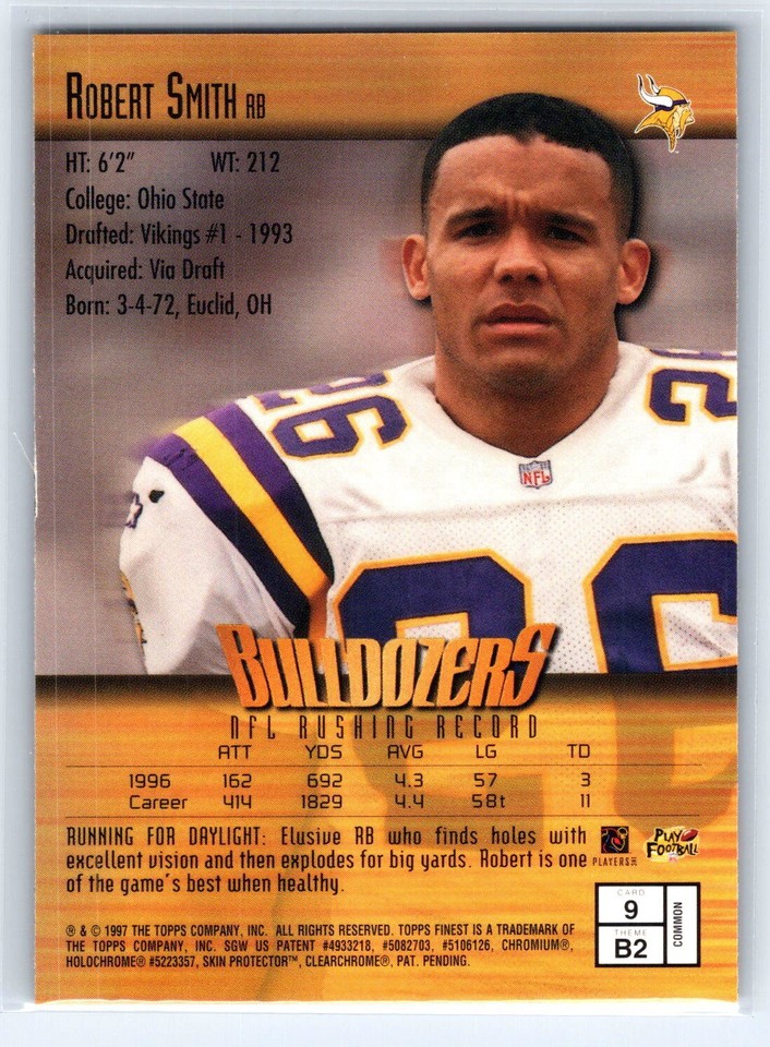 1997 TOPPS Finest #9 Robert Smith Minnesota Vikings W/ COATING | eBay