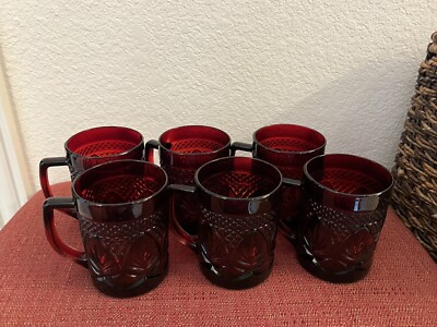 Ruby Red Coffee Tea Mug Cup Luminarc Arcoroc France Tempered Glass Set ...