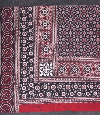 Vintage Sindhi Ajrak Sheet Fabric Hand Print Shawl Scarf Traditional ...