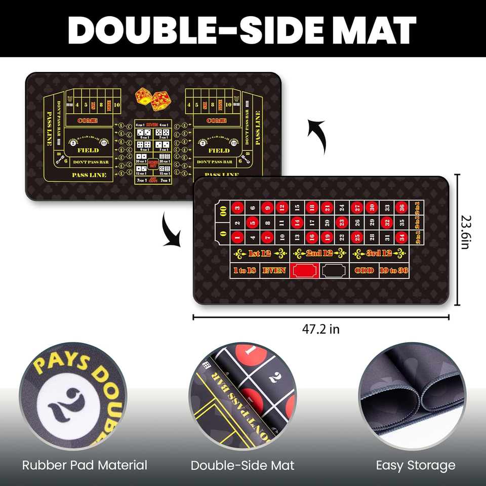 Roulette Wheel & Craps Set with Double-Sided Tabletop Layout Mat,10 ...