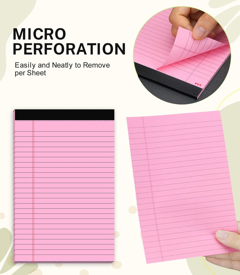 Small Legal Pads 5x8 Colored, 6 Pack Note Pads 5x8, Perforated Pink ...