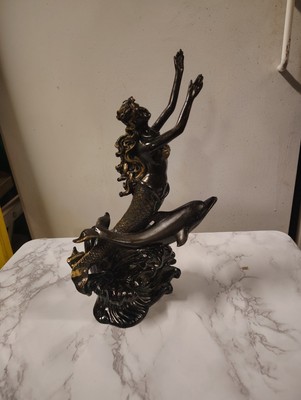 Mermaid Riding Dolphin w/ Bronze Finish Ceramic Statue | eBay
