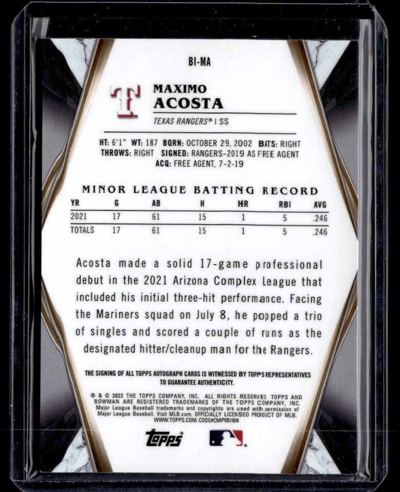 2022 Bowman Chrome Invicta Refractor Maximo Acosta Auto /99 | eBay