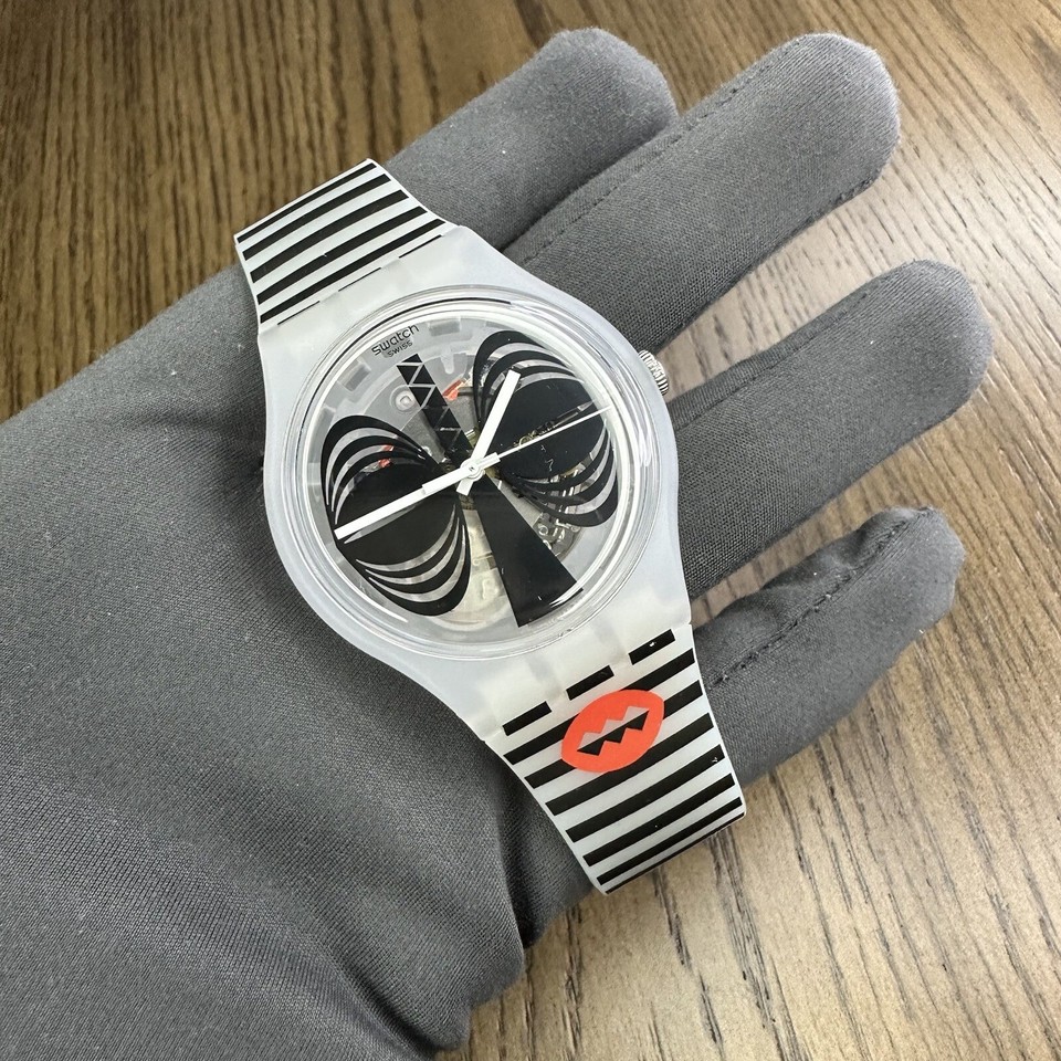NEW LIMITED Swatch MASKARA Skeleton Clear Dial Silicone Stripes Watch ...