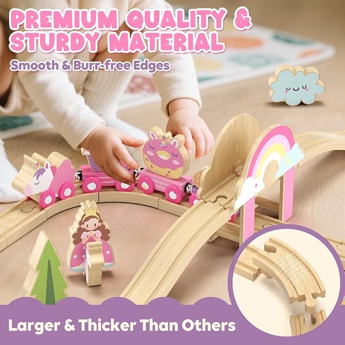Lehoo Castle Unicorn Gifts for Girls, Wooden Train Set Toddler Toys for ...