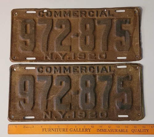 ANTIQUE 1920 New York License Plate Matched Pair COMMERCIAL NY Tag ...