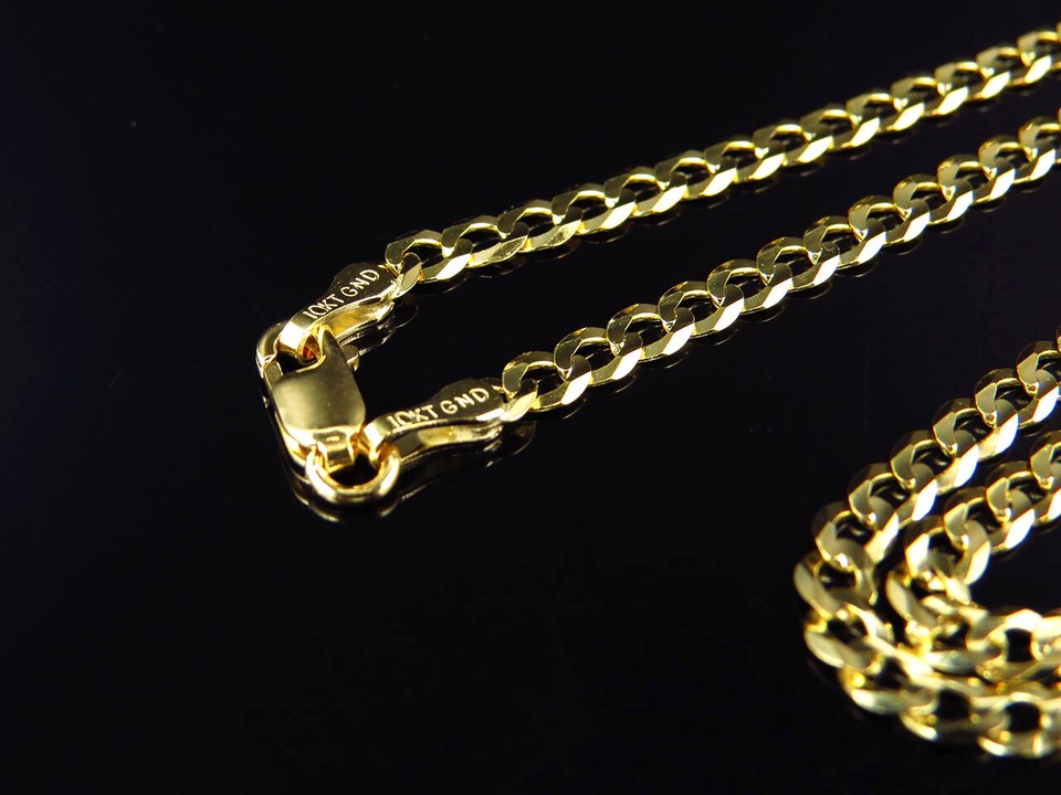 10K Yellow Gold Solid Plain Curb Cuban Link Style Chain Necklace 18-30 ...