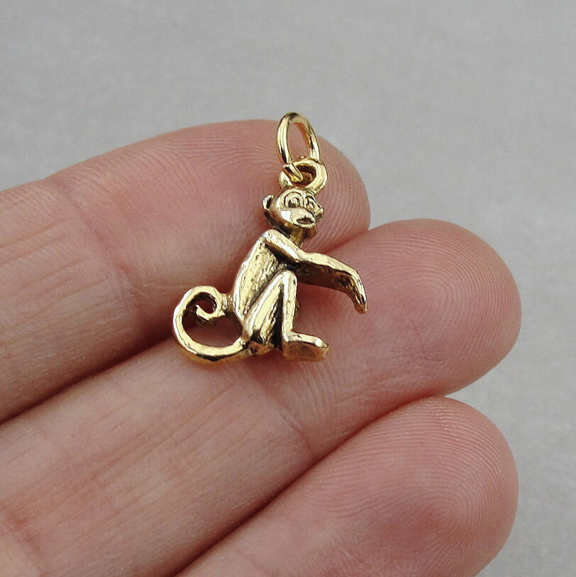 Gold Monkey Charm - Jungle Safari Charm Jewelry - Chimp Primate Charm ...
