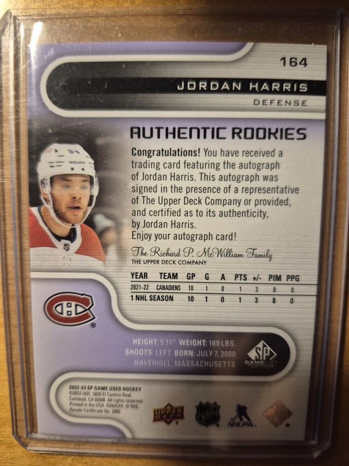2022 UD SP Game Used Authentic Rookies purple 2/5 rare Jordan Harris ...