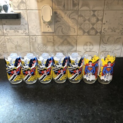 Set of 7-Vintage Superman The Movie Drinking Glasses DC Comics Pepsi ...