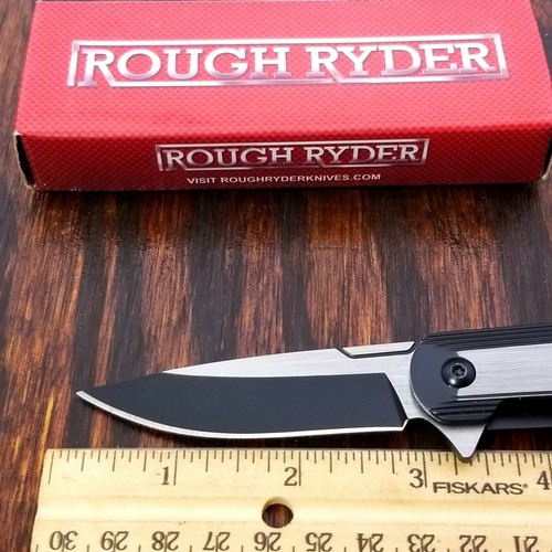 Rough Rider Knife RR2043 Tactical Flipper Frame Lock Black & Silver NIB ...