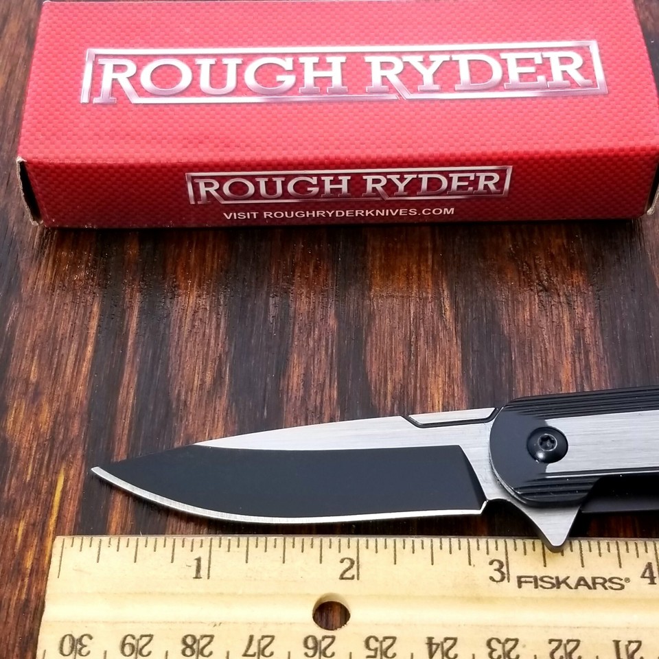 Rough Rider Knife RR2043 Tactical Flipper Frame Lock Black & Silver NIB ...