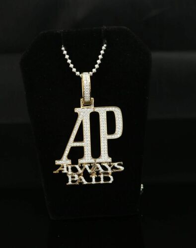 Yellow 925 Sterling Silver "AP" Letter Necklace Pendant 2.61ct Cubic ...