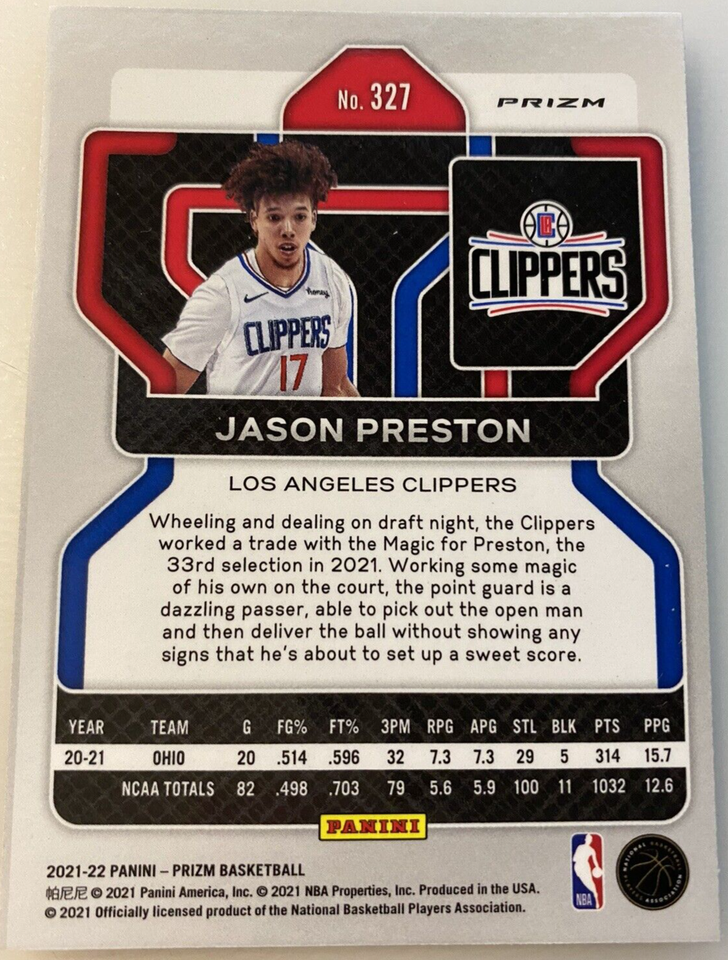 2021-22 Panini Red White Blue Jason Preston #327 LA Clippers ROOKIE ...