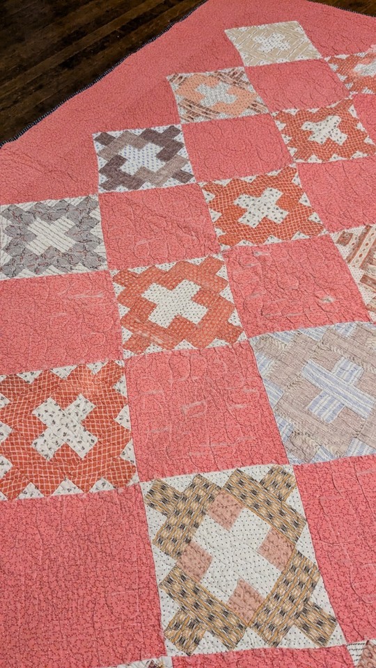 Antique Early Primitive Country Hand Stitched Red Patched Quilt 73" | eBay