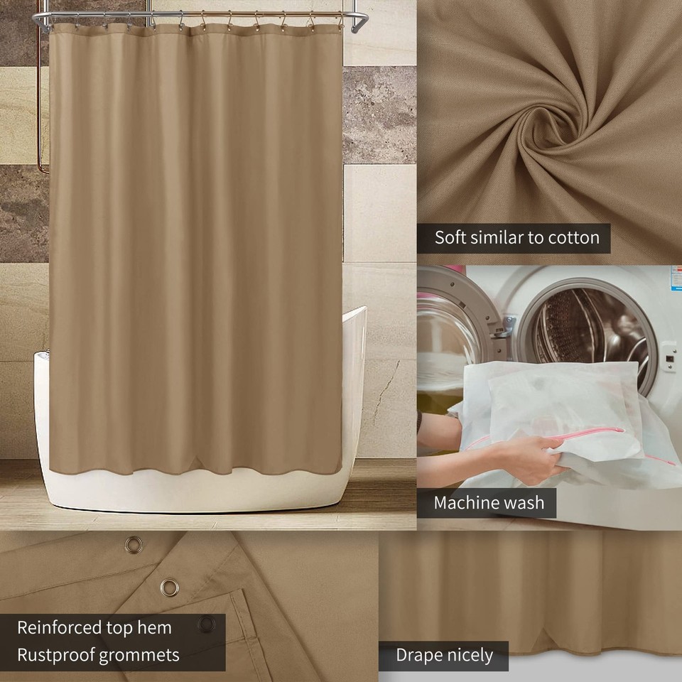 Coffee Brown Fabric Shower Curtain Liner Waterproof - Soft & Light ...