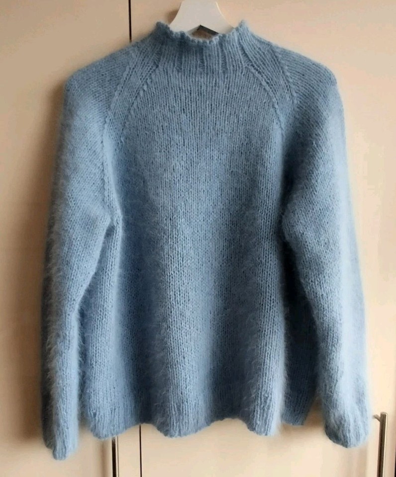 Beautiful hand knitted blue sweater, angora 80%, Italy | eBay