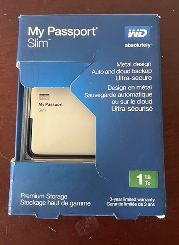 NEW! WESTERN DIGITAL😎WD*MY PASSPORT SLIM*SILVER* Metal *Auto & Cloud ...