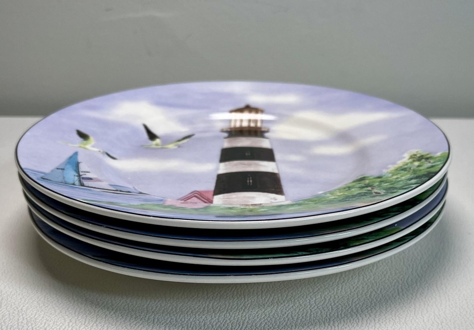 Thomson Pottery Lighthouse Dessert Plates 8" Set of 4 Seagulls Nautical ...