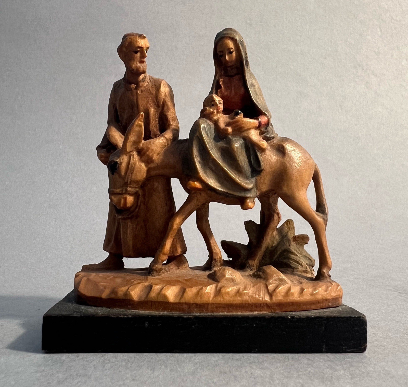 Anri “Flight Into Egypt” Hand Carved Wood Figurine Mary, Joseph & Jesus ...
